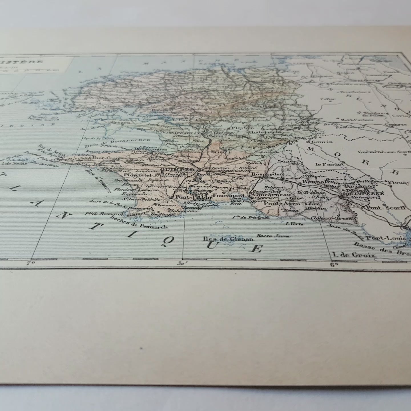 1892 Antique Map of Finistère - France