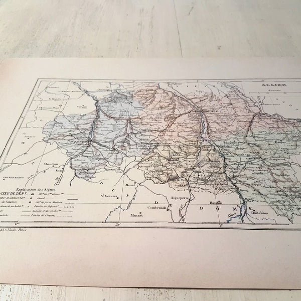 1892 Antique Allier Map - France