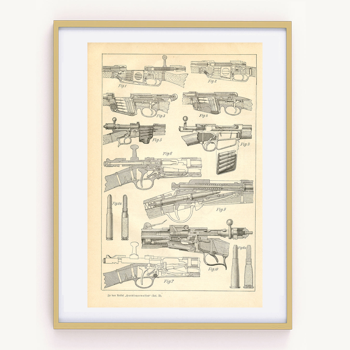 1890 Antique Firearms Print in German