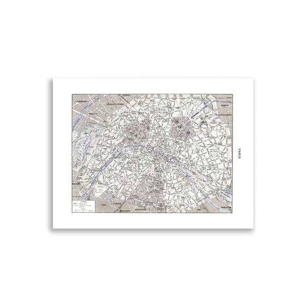 Large sepia & blue Paris map poster