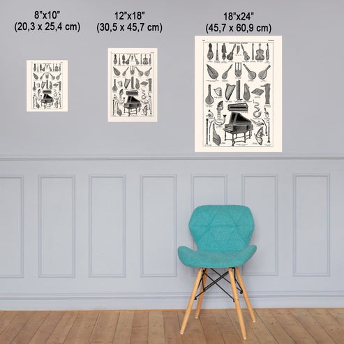Large antique ancient musical instruments poster