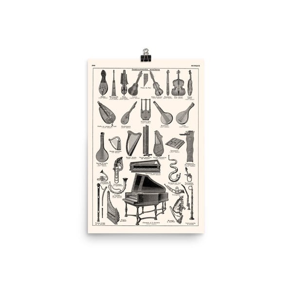 Large antique ancient musical instruments poster