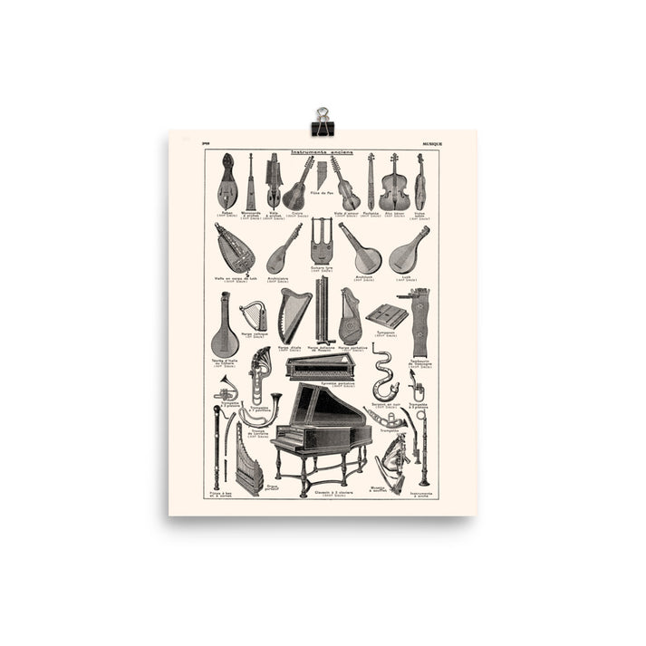 Large antique ancient musical instruments poster